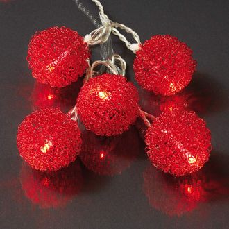 Hellum LED Lichterkette mit Metallbällen rot 20 LED weiß, 285cm Lichtlänge, Indoor, Transformator, 5m Zuleitung, 576344