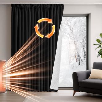 Deconovo Thermovorhang Kälteschutz, Gardinen mit Kräuselband gegen Kälte, Wärmeisolierend Vorhang Verdunkelung Wohnzimmer, 260 x 300(HöhexBreite), Schwarz, 1 S