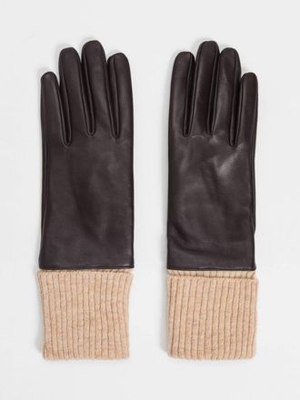 Twinset Handschuhe aus Leder und Wollmischung mit gerippten B&uuml;ndchen