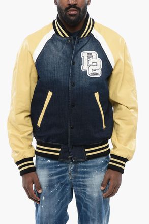 Dsquared2 Denim Bomber Jacket with Faux-Leather Sleeves Dsquared2