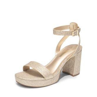 Dream Pairs Sandales à talon compensé à bout carré pour femme - Sandales à talon bloc pour mariage, fête, bal de fin dannée, Doré/jaune, 27.0 cm