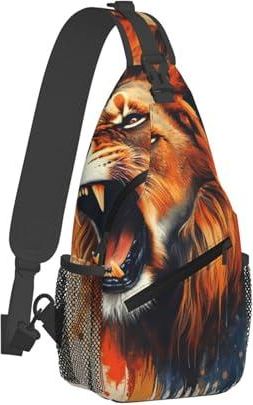 Generic Casual Sacoche Homme Bandouliere Peinture abstraite de lion Sling Bag Multifonction Sling Sac &agrave; Dos pour Randonn&eacute;e &eacute;cole Cyclisme