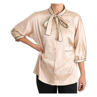 Dolce & Gabbana Elegantes Beiges Blusentop aus Seidenmischung - - Blouses & Shirts - Damen - Beige - 2XL