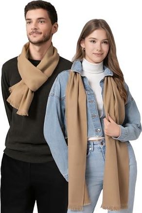 Qualicoq Echarpe Longue Hiver et Mi-saison - Made in France - Echarpe Homme et Echarpe Femme top El&eacute;gance - 16 Couleurs Unies - Confort et Douceur (Beige)