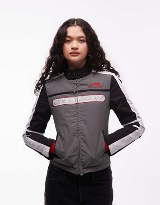 Collusion Blouson style moto matelass&eacute; - Multicolore-Bleu