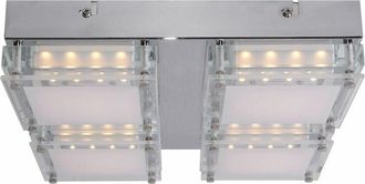 Wofi Leuchten Deckenleuchte Deckenlampe Wohnzimmerleuchte, 4-flammig, Modern, Metall Glas, chrom, 4x led 3,2 Watt 360 Lumen 3500 Kelvin warmweiß, LxBxH 28x28x6,5 cm