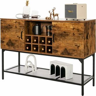 Costway Sideboard Küchenschrank Holz mit Türen, Küchenkommode Metallrahmen, Buffetschrank Aufbewahrungsschrank Beistellschrank Weinschrank 120 x 40 x 85 cm