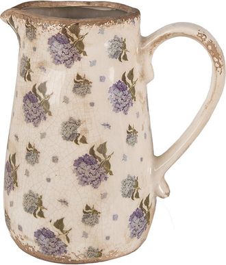 Clayre & Eef Dekorative Kanne 16x12x18 cm Beige Blau Keramik Blumen Krug