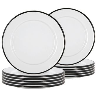 Argon Tableware Wei&szlig;e Emaille -Seitenplatten - 20cm - Schwarz - 12 Packung Von 12