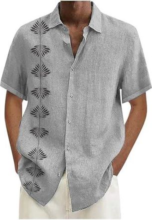 Generic Chemise hawa&iuml;enne &agrave; manches courtes pour homme - Chemise imprim&eacute;e boutonn&eacute;e - Coupe r&eacute;guli&egrave;re - Col rabattu - L&eacute;ger et respirant - D&eacute;contract&eacute; - Pour 