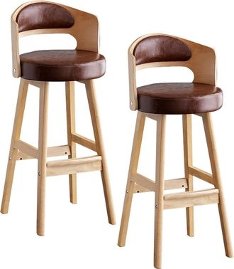 Generic K&uuml;chenbarhocker in Tresenh&ouml;he, gepolstert mit Kunstleder, R&uuml;ckenlehne, Holzbeinen und Fu&szlig;st&uuml;tze, 66/76 cm