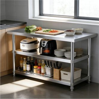 Generic Komplett aus Edelstahl gefertigter Vorbereitungstisch, Edelstahltisch mit Regalen, Arbeitstisch-Werkbank for Heimrestaurant, K&uuml;cheninsel, Buffetschr&auml;n