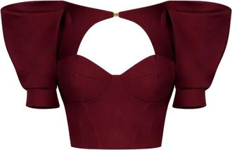 Elisabetta Franchi Femme, Blouses et Chemises, Rouge, Taille: 44 FR Top en cr&ecirc;pe et satin duchesse