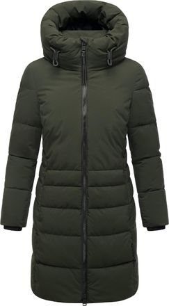 Navahoo Damen Langer Wintermantel warmer Steppmantel mit hohem Kragen und zur H&auml;lfte kuscheligem Fleece-Innenfutter Mondnebel XIV Dark Olive Gr. 4XL