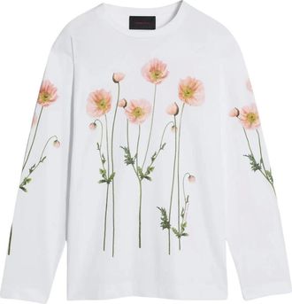 Simone Rocha Femme, Tops, Blanc, Taille: 36 FR T-shirt &agrave; Manches Longues Imprim&eacute; Champ de Coquelicots