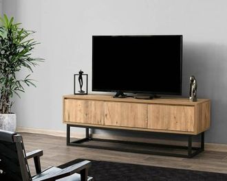 Dmora Fernsehschrank Suhail, St&auml;nder f&uuml;r Wohnzimmerfernseher, Niedriges Wohnzimmer-Sideboard, TV-St&auml;nderbasis, 140x40h50 cm, Eiche und Schwarz