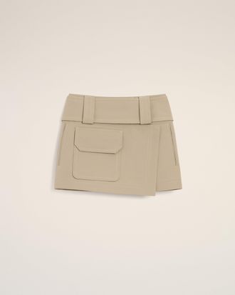 Ami Mini Jupe Portefeuille Beige en Coton Beige Taupe - XS - Femme