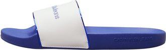Calvin Klein Jeans Herren Badeschuhe Slide Badelatschen, Weiß (Bright White/Sapphire Blue), 40