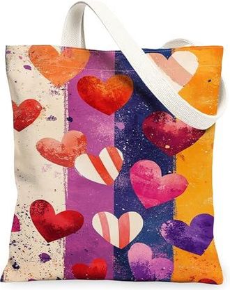 Generic Sacs fourre-tout en toile &agrave; motif coeur, sacs &agrave; provisions r&eacute;utilisables, design color&eacute;, artistique, l&eacute;ger, lavable &agrave; l&eacute;paule, color&eacute;, 13x15 Inch