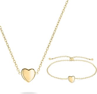 Tamaris Schmuck-Set - Halskette mit Herz-Anh&auml;nger und passendem Armband - IP Gold - Rolokette verstellbar bis 45 cm - wasserfest & hautfreundlich