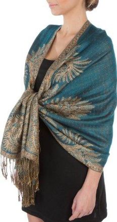 Sakkas 178cm x 71cm Grand Cachemire Jacquard Double épaisseur Woven Viscose Pashmina Châle/Echarpe/Etole - Turquoise