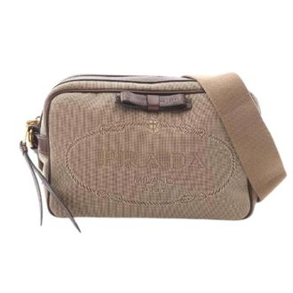 Prada Sac bandouli&egrave;re en cuir et toile jacquard &agrave; logo Pre-owned - Femme - Pre-owned - Beige - Taille: ONE Size