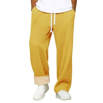 Generic Pantalon gaufré pour homme, pantalon décontracté en polaire de couleur unie, coupe décontractée, pantalon dhiver épais, jambe droite, pantalon de déte