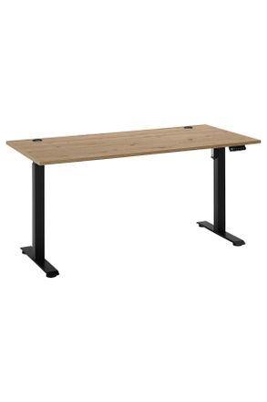 CARRYHOME Schreibtisch, Eiche Artisan, Holzwerkstoff, rechteckig, Flachrohr, 77x72-120x160 cm, h&ouml;henverstellbar, Kabeldurchlass, Memoryschalter, Arbeitszimmer, 