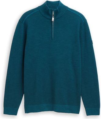 Tom Tailor Herren 1048813 Troyer Strickpullover aus Baumwolle, 38890-Classic Petrol, XXL