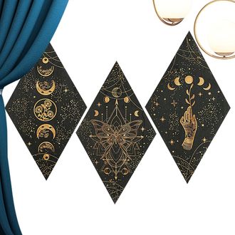 Generic Mondphasen Wandbilder - 3er Set Sterndrucke, Gothic Hexenzimmer, Schmetterling Illustration mit Mondphasen | B&ouml;hmische Wanddekoration Elegante Ausstel