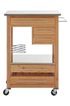 Premier Housewares Kitchen Trolley, Bamboo, Rostfreier Stahl Top