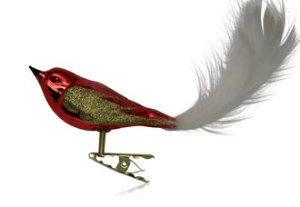 Lauschaer Glas Christbaumschmuck Vogel mit Federschwanz rot Glanz 3 St&uuml;ck Christbaumschmuck Weihnachtsbaumschmuck mundgeblasen, handdekoriert