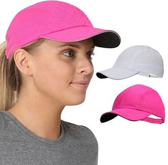 TrailHeads Race Day Casquette de Running Haute Performance pour Femme, Maille légère à séchage Rapide avec Bord réfléchissant - Blanc et Rose Punch (Paquet de 2)