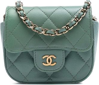 Chanel mini sac à bandoulière Classic Caviar Single Flap (2021) - Vert