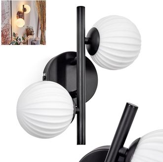 HOFSTEIN Wandleuchte Chehalis, Wandlampe aus Metall/Riffelglas in Schwarz/Wei&szlig;, Leuchte im modernen Retro/Vintage-Design mit Schirmen aus Glas (&Oslash; 10 cm) u. An/