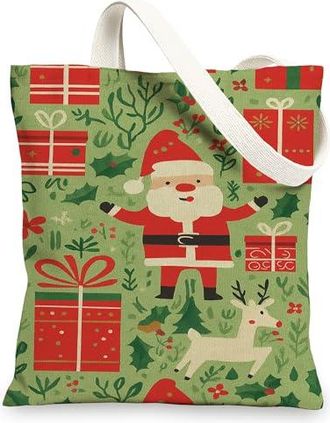 Generic Sacs fourre-tout en toile de Noël, motif festif, sacs de courses réutilisables, motif dessin animé, léger, lavable, bandoulière en toile pour cadeaux,