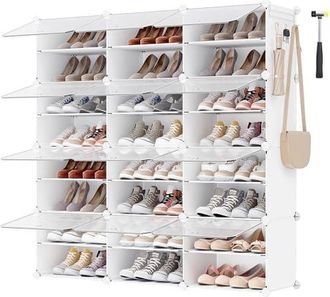 Songmics Schuhregal, Schuhschrank mit 12 Fächern, für Garderobe und Eingangsbereich, für bis zu 48 Paar Schuhe, anpassbar, wolkenweiß-transparent LPC040W01