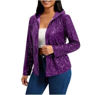Generic Veste à paillettes pour femme - Manteau à paillettes brillantes et décontractées - Coupe ajustée - Manteaux à capuche à manches longues - Élégant - Mé