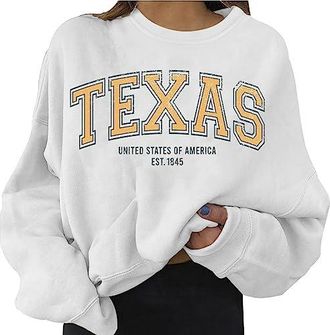 Generic Sweatshirt Texas ample à col rond pour femme - Couleur unie - Imprimé lettres - Manches longues - Col rond - Coupe ample - Coupe décontractée - Sweat 
