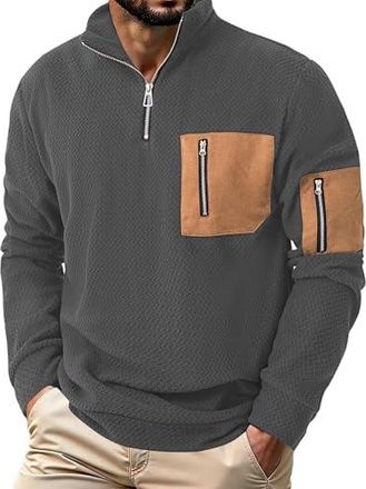 Generic Sweat-shirts pour homme - Veste polaire pour homme - Fermeture éclair intégrale - Léger - Col montant - Veste chaude décontractée dextérieur - Manteau