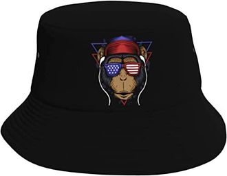 Generic Personnalisé Seau Chapeau Singe Portant des Lunettes de Soleil et Un Casque Audio Chapeaux de Visière Mode Extérieur Casquette pour Randonnée Filles H
