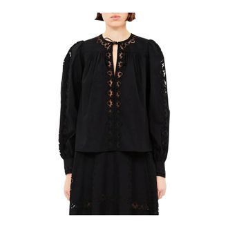 Ulla Johnson Schwarze Bestickte Bluse mit T&uuml;lldetails - - Blouses & Shirts - Damen - Schwarzk - S