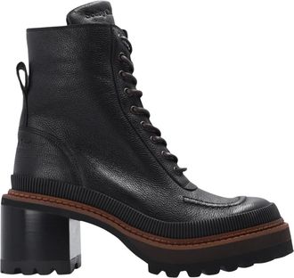 See By Chlo&eacute; Femme, Chaussures, Noir, Taille: 35 EU Mahalia Leather Lace-Up Bottes