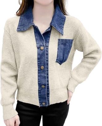 Generico Manteau décontracté tendance confortable et doux Cardigan léger et élégant pour lhiver Veste courte avec boutons et revers Pull en tricot pour femme à