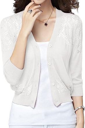 ORANDESIGNE Cardigan Court Femme Chic et Élégant Léger Gilet en Tricot Manches 3/4 Col V Boléro Casual avec Boutons Pull Veste Chandail Manteau Chic Classique A B