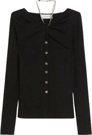 Sportmax Femme, Pulls, Noir, Taille: 42 FR Cardigan en laine avec cha&icirc;ne