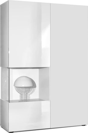 Vladon Vitrine Kommode Hochschrank Morena, Made in Germany, Korpus in Wei&szlig; matt/Rechte T&uuml;r und der Einsatz in Wei&szlig; Matt