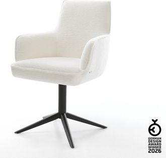 DELIFE Drehstuhl Heira-Flex mit Armlehnen Boucl&eacute; Soft Beige Fu&szlig;kreuz Schwarz 360&deg; drehbar Wippfunktion Taschenfederkern, Esszimmerst&uuml;hle