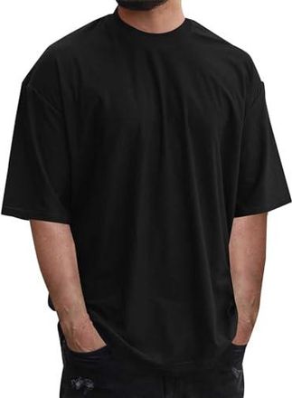 Generic T-shirt &agrave; manches courtes en coton pour homme - T-shirt basique &agrave; col rond - Haut d&eacute;t&eacute; - Coupe droite - T-shirt de sport pour homme - Loisirs - Street