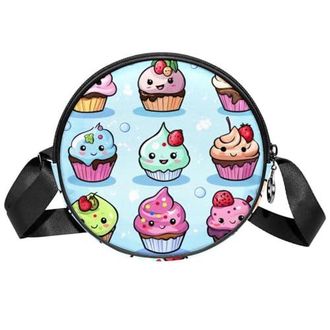 Generic Sac &agrave; bandouli&egrave;re circulaire pour femme, joli motif cornet de cr&egrave;me glac&eacute;e, petit sac &agrave; bandouli&egrave;re avec fermeture &eacute;clair, bretelles r&eacute;glables, sac &agrave; 